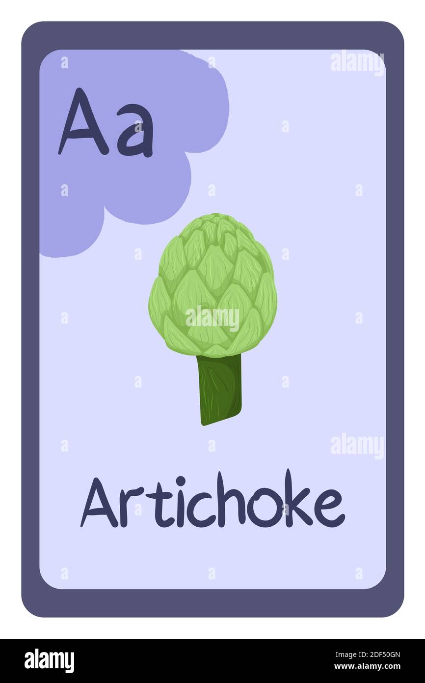 Colorful alphabet letter A - artichoke. Phonics flashcard. Food themed ...