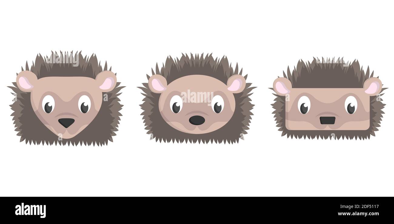 Set of cartoon hedgehogs. Different shapes of animal faces Stock Vector ...
