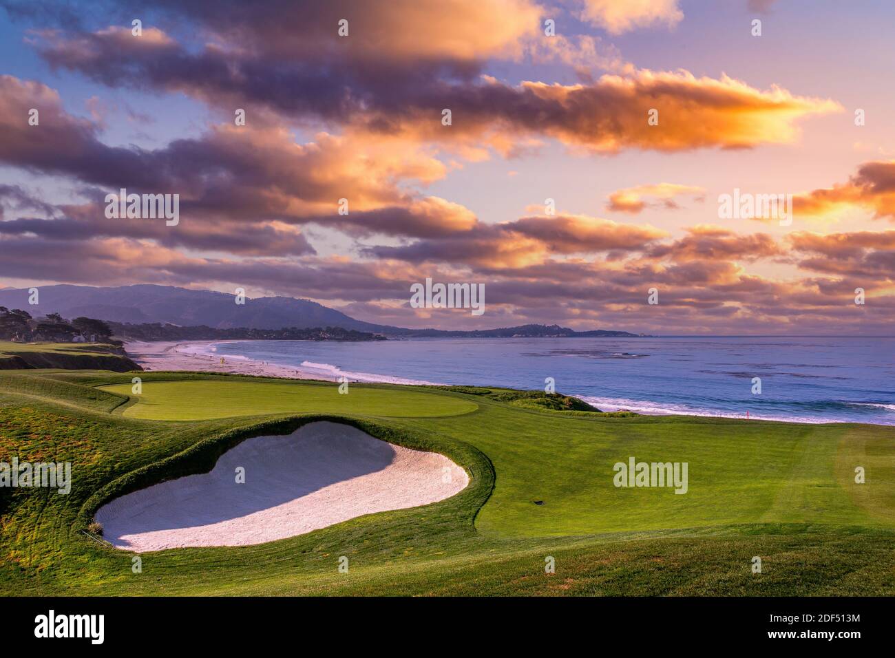 A view of Pebble Beach golf course, Hole 4, Monterey, California, USA ...