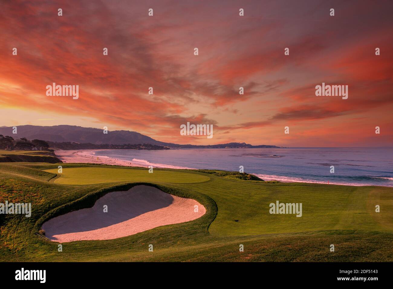 A view of Pebble Beach golf course, Hole 4, Monterey, California, USA ...