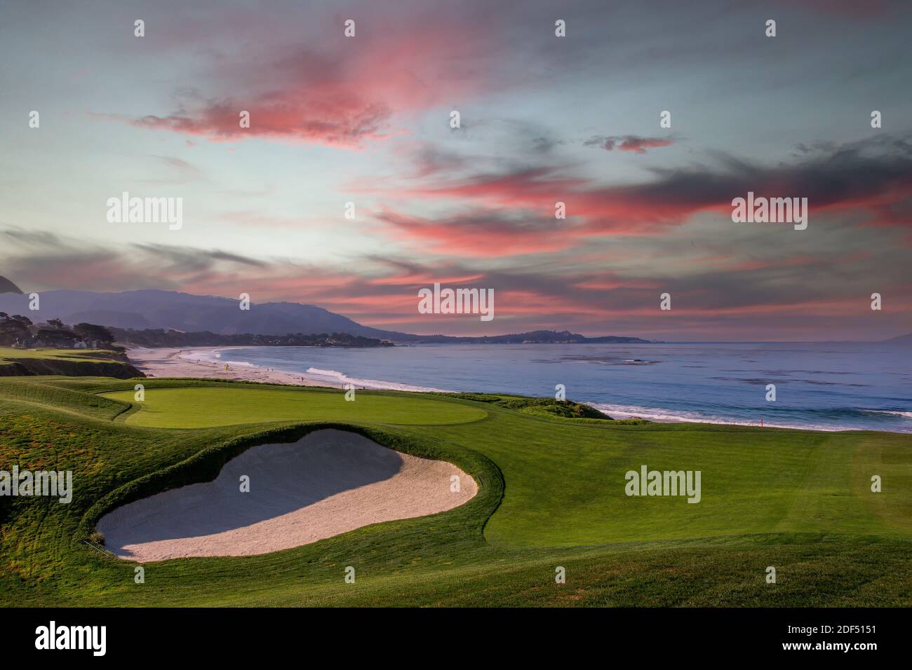A view of Pebble Beach golf course, Hole 4, Monterey, California, USA ...