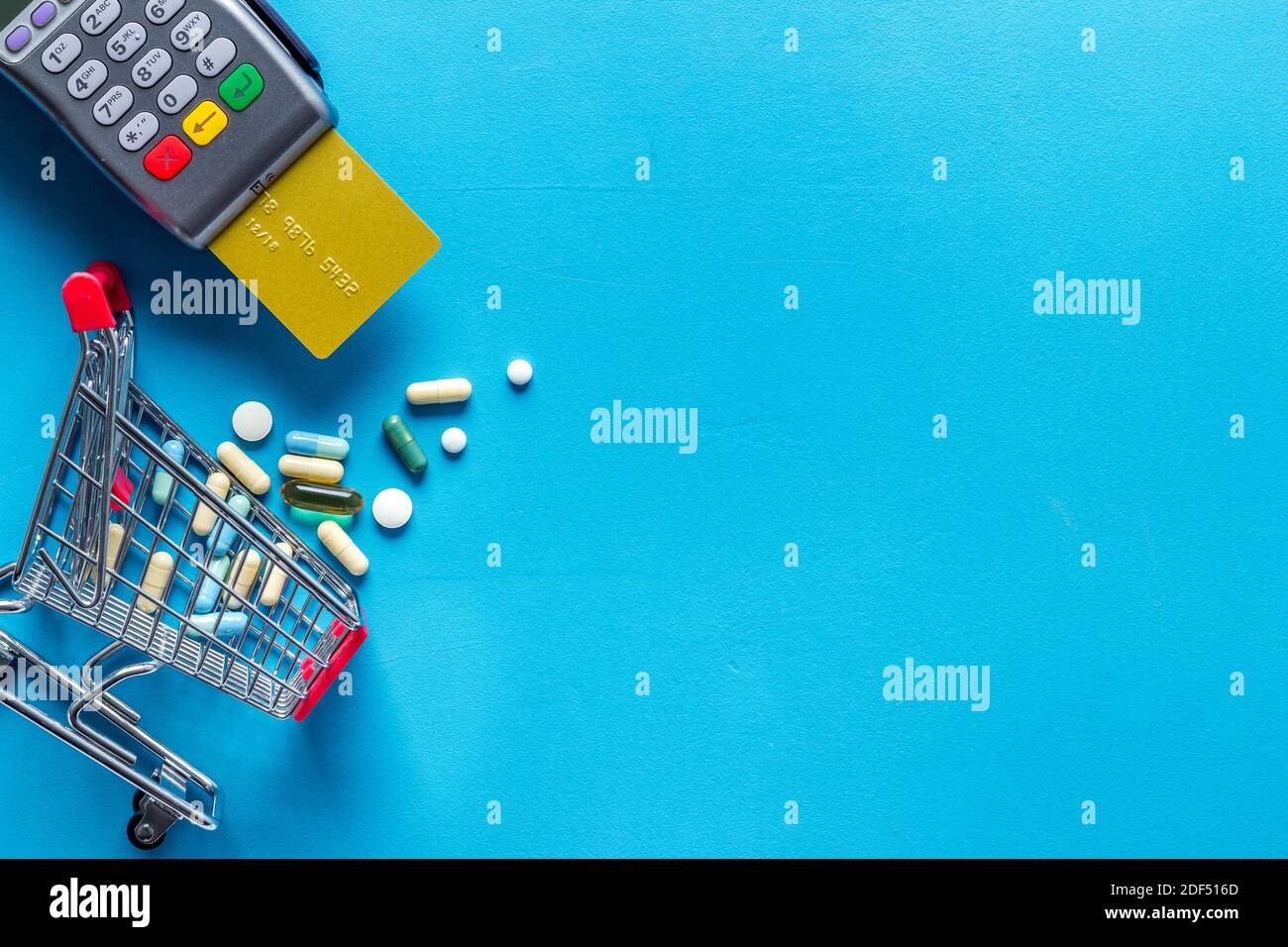 Healthcare insurance concept - payment terminal with a bank card, top ...