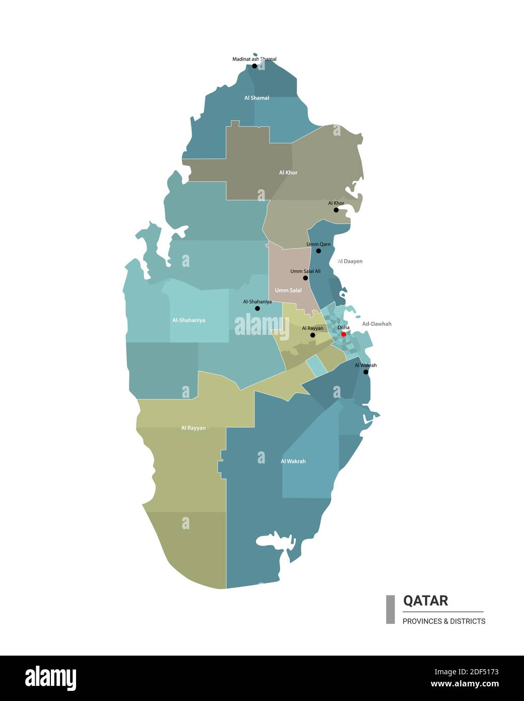 Qatar higt detailed map with subdivisions. Administrative map of Qatar ...