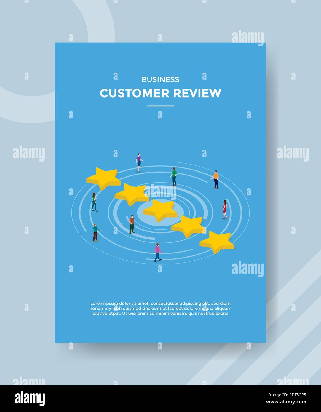 business customer review people standing around star for template flyer ...