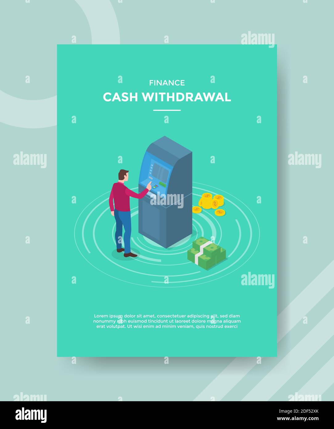 finance cash withdrawal men front atm machine money for template flyer ...