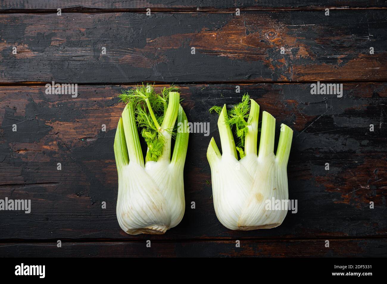 Fennel bulbs, on old wooden table, top view with space for text Stock ...
