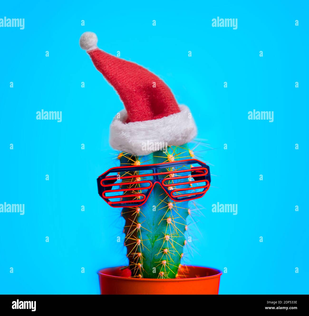 Santa cactus. Funky pop art minimal christmas in summer concept. Funny ...