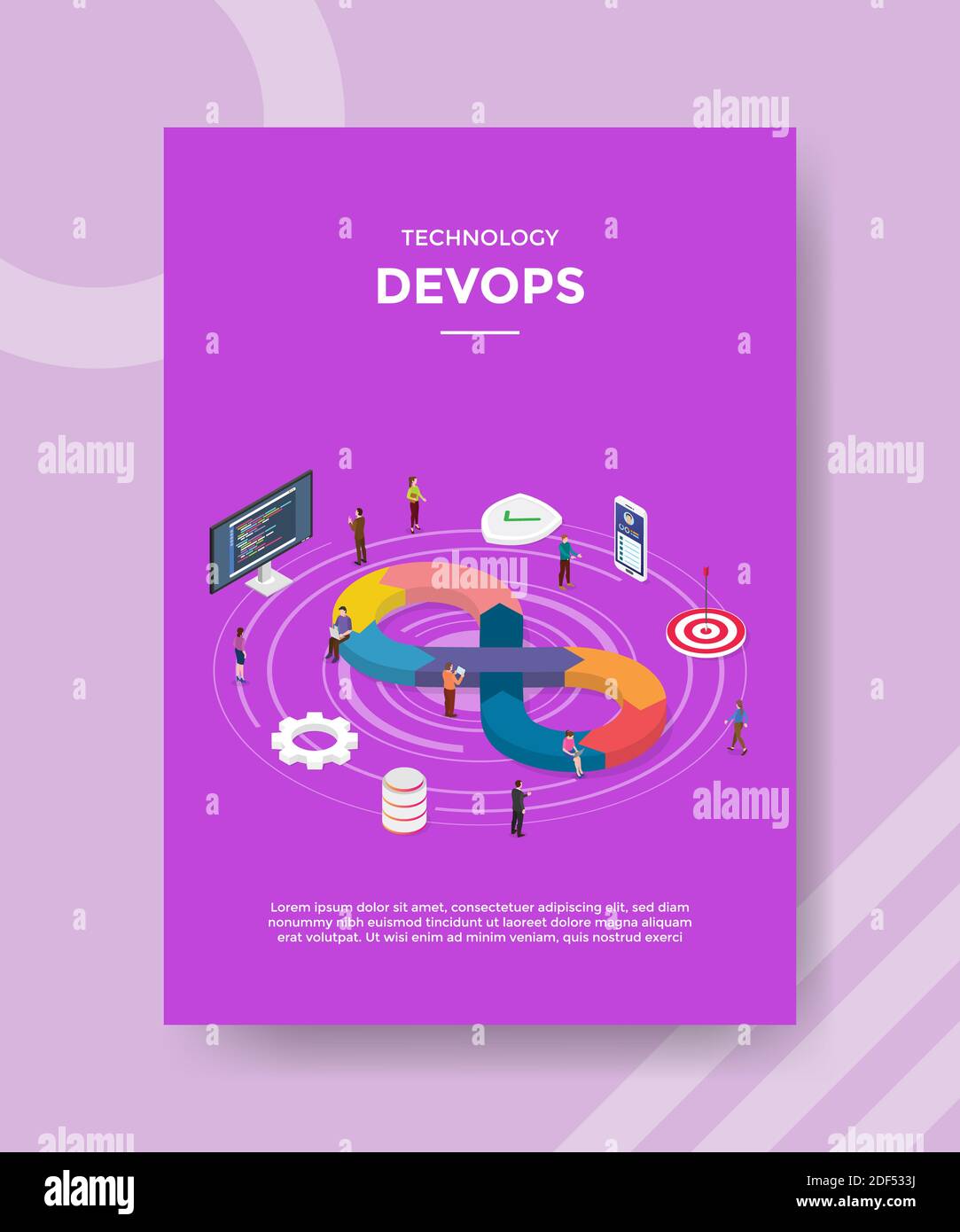 technology devops people standing around work sequence icon computer ...