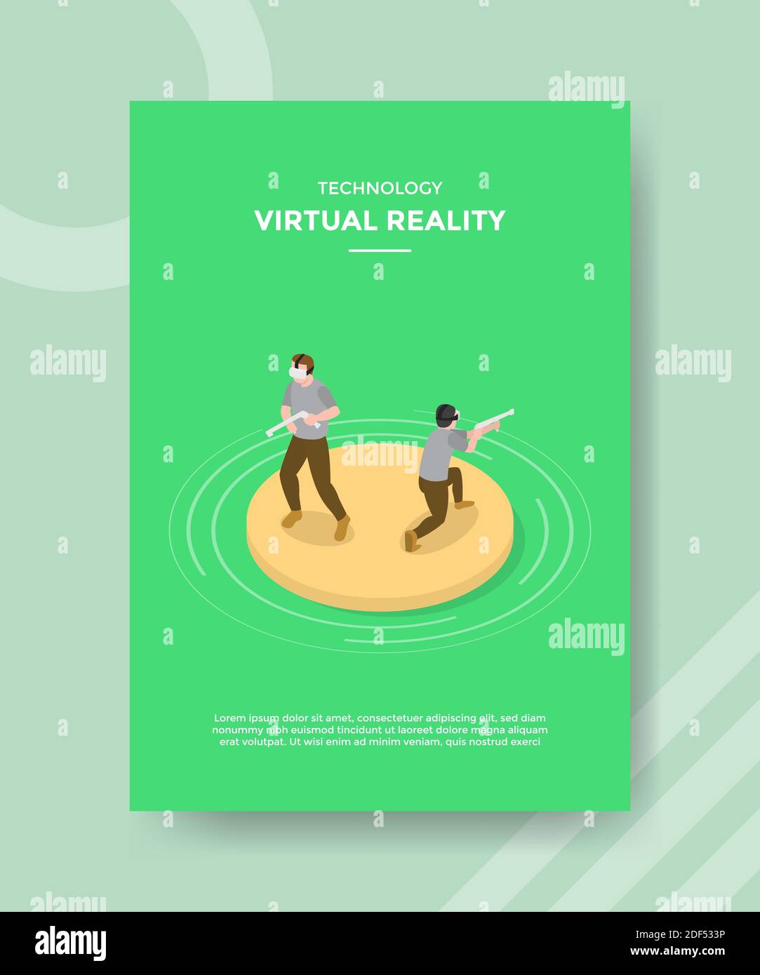 technology virtual reality men wearing vr headset fire gun template ...