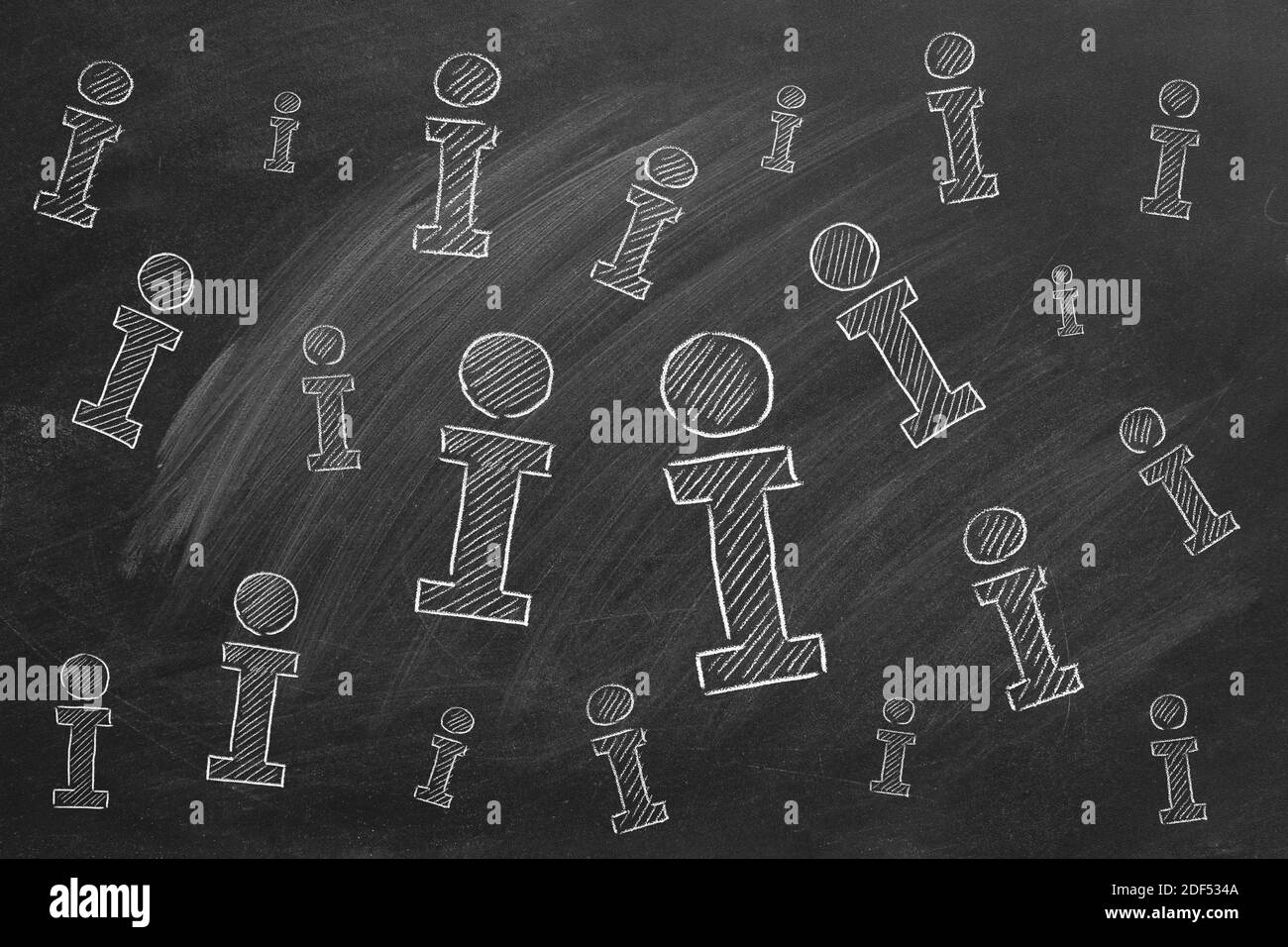 Letters I. Information signs. Info icons drawn in chalk on a blackboard ...