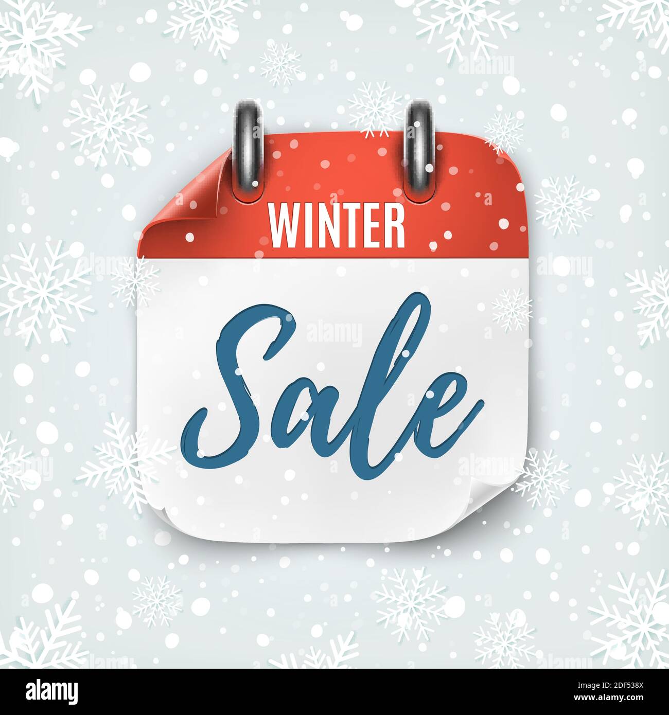 Winter sale. Realistic calendar icon. Background with snow and ...
