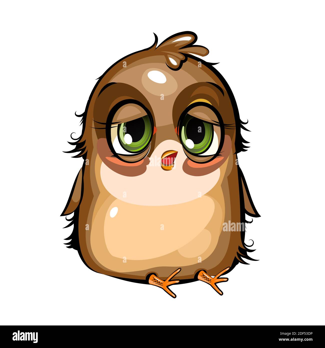 Sleepy sparrow. Funny chick. Wants to sleep. Cute and funny baby bird ...