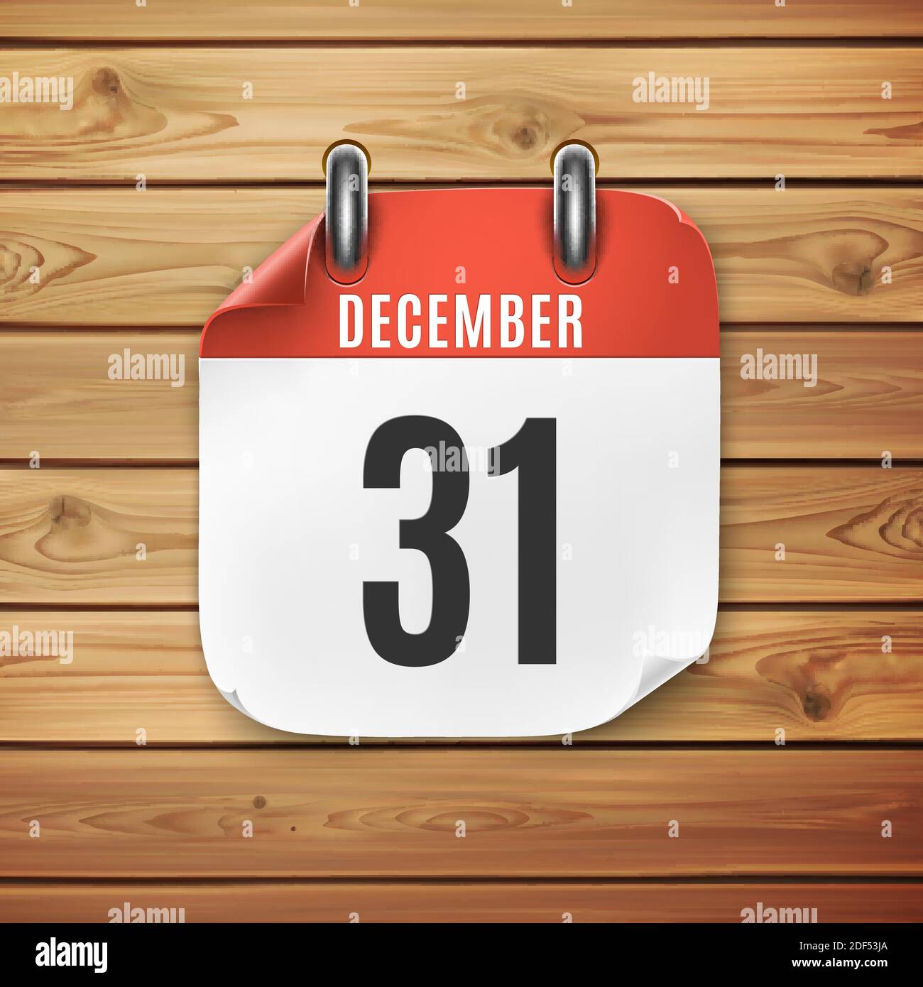 December 31 calendar icon on wooden planks background. New Years Eve ...