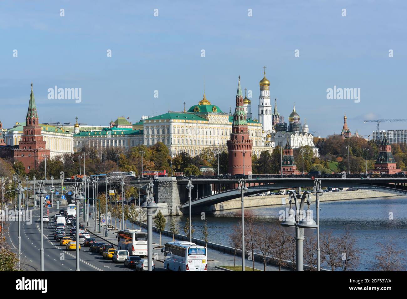 The Moscow Kremlin and the embankment. Center of the Russian capital ...