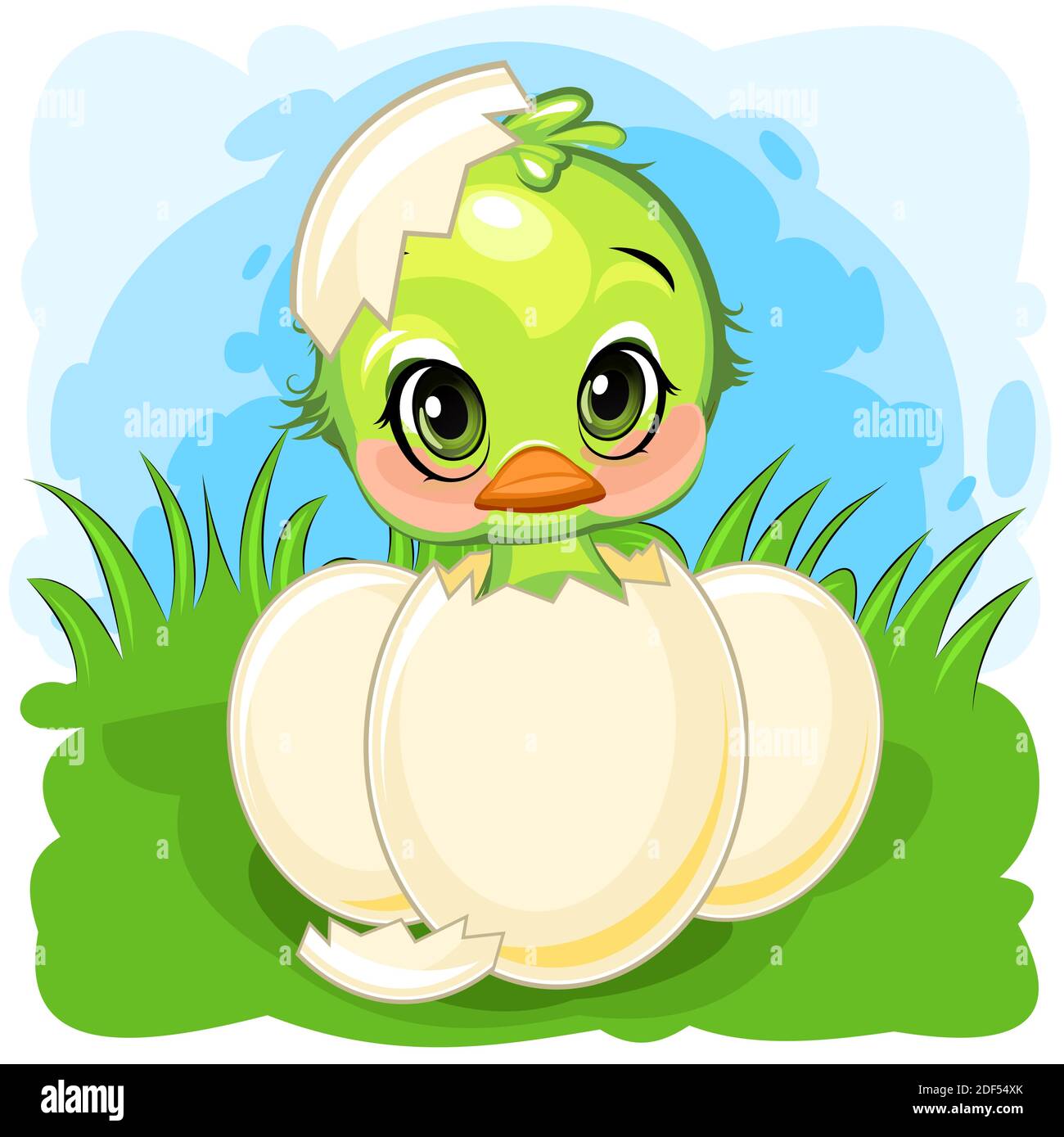 A little parrot hatched from an egg. Funny chick. Cute and funny baby ...