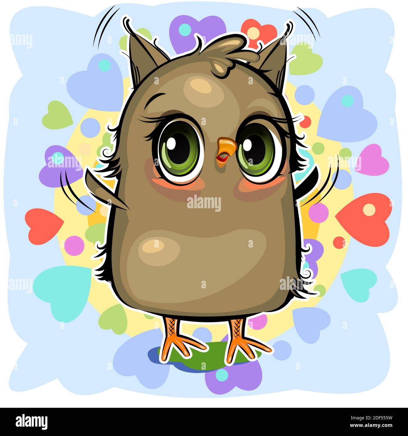 Little owl. The funny chick is trying to take off. Cute and funny chick ...
