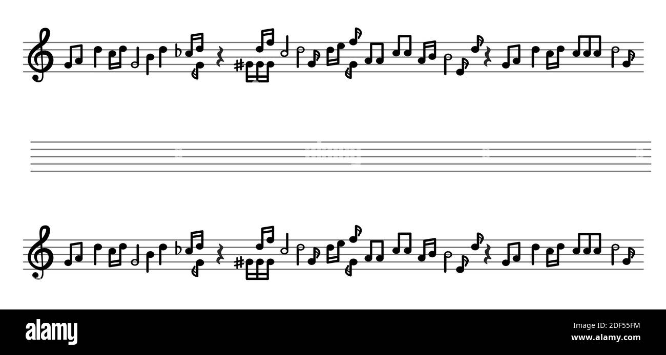 Musical notes on a musical line with a treble clef. Abstract vector ...