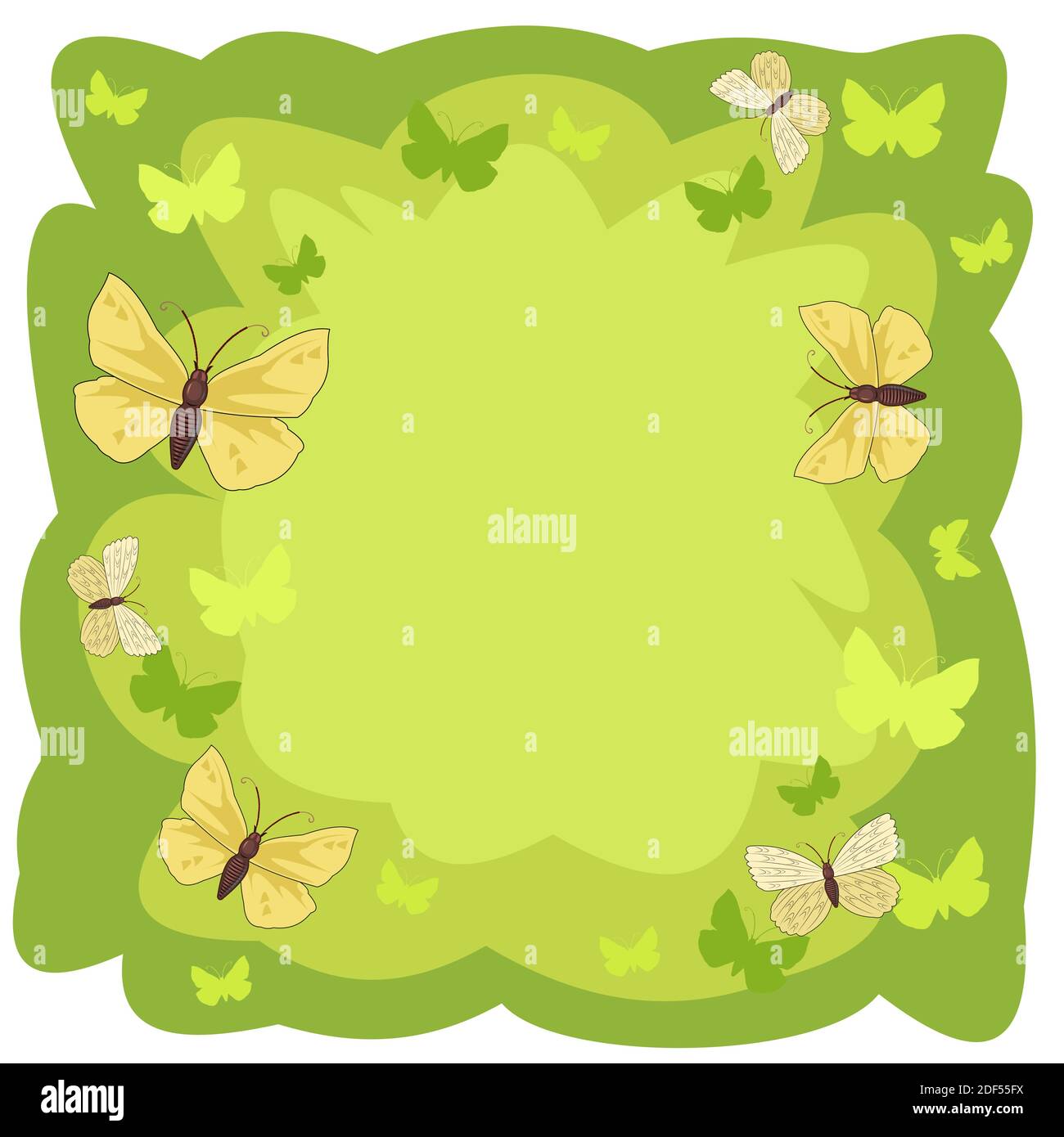 Abstract background with butterflies and flowers. Cartoon flat style ...