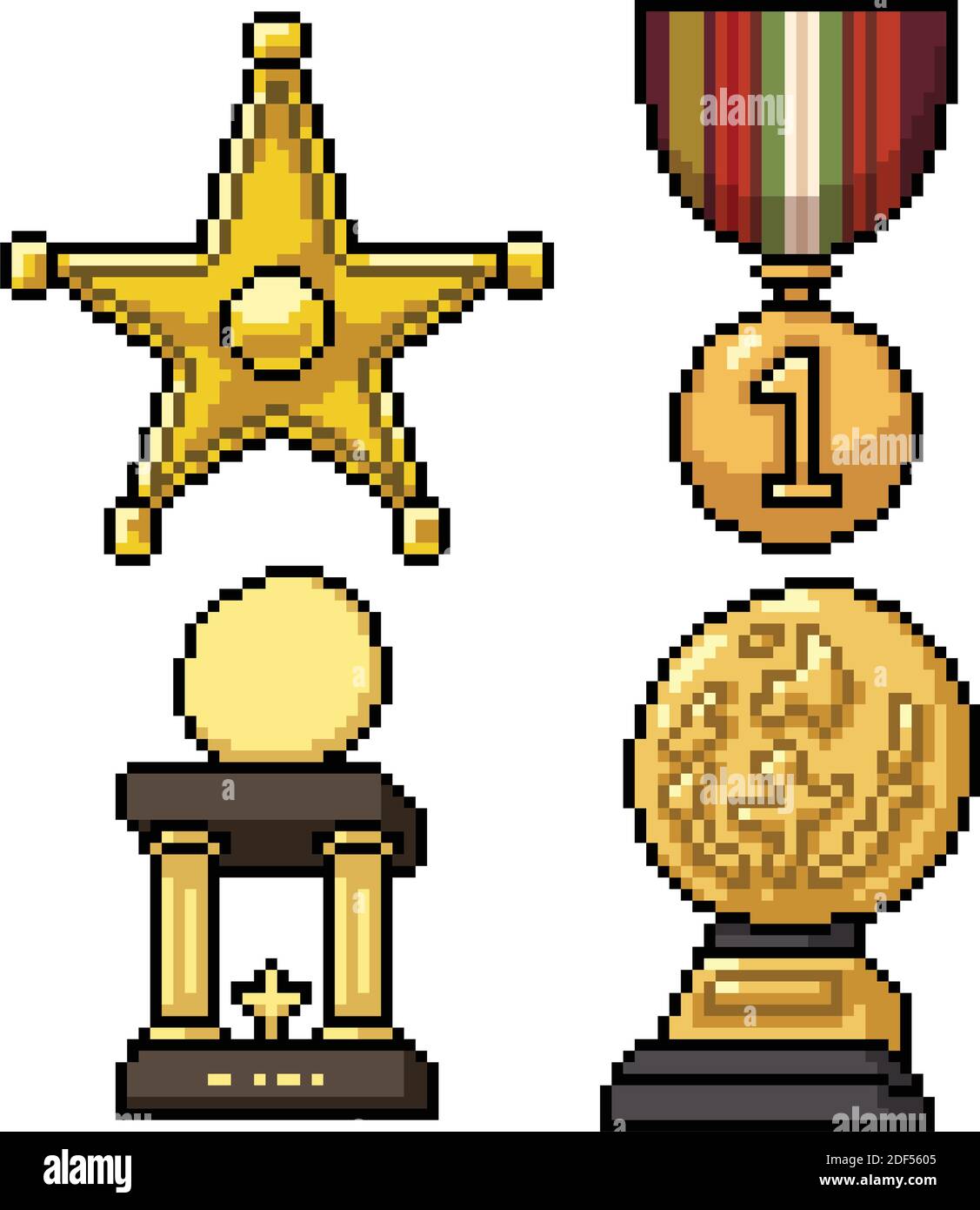 pixel art set isolated gold trophy Stock Vector Image & Art - Alamy