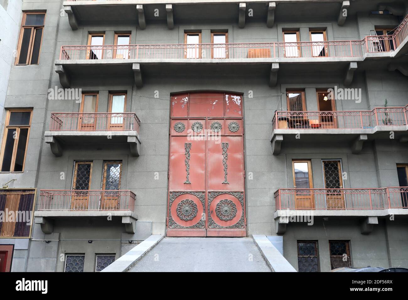 Facade of old grey building in Yerevan, Armenia Stock Photo - Alamy