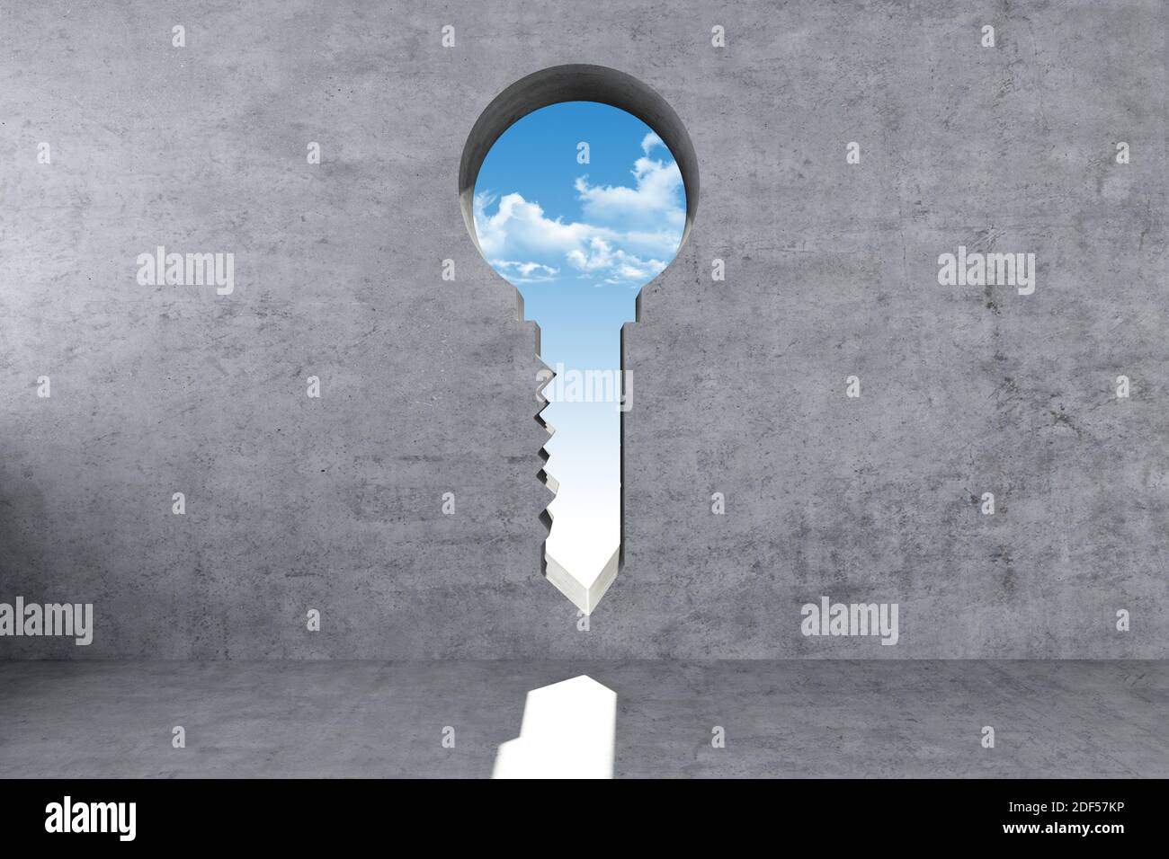 carved figure of a key in a concrete wall. 3d rendering Stock Photo - Alamy