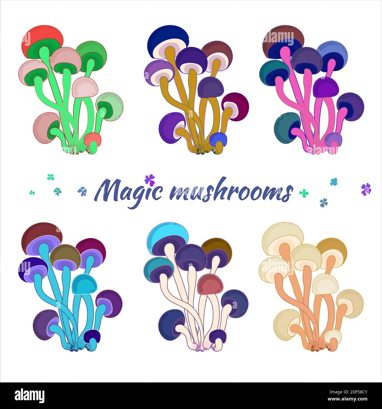Set with colored mushrooms, beautiful single multi-colored mushrooms on ...