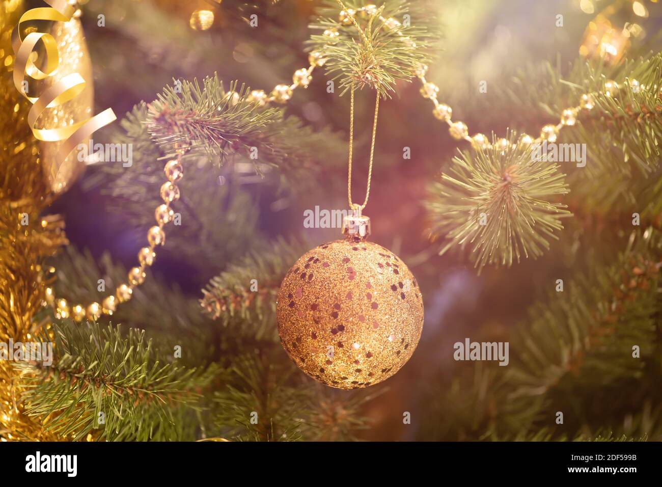 Magic Christmas background of christmas decorations in sparkling ...