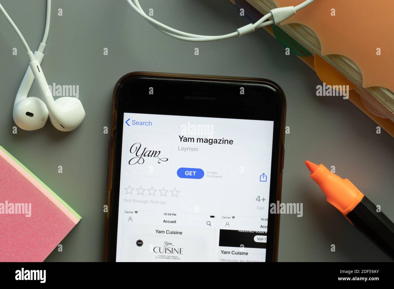 New York, USA - 1 December 2020: Yam magazine mobile app icon on phone ...