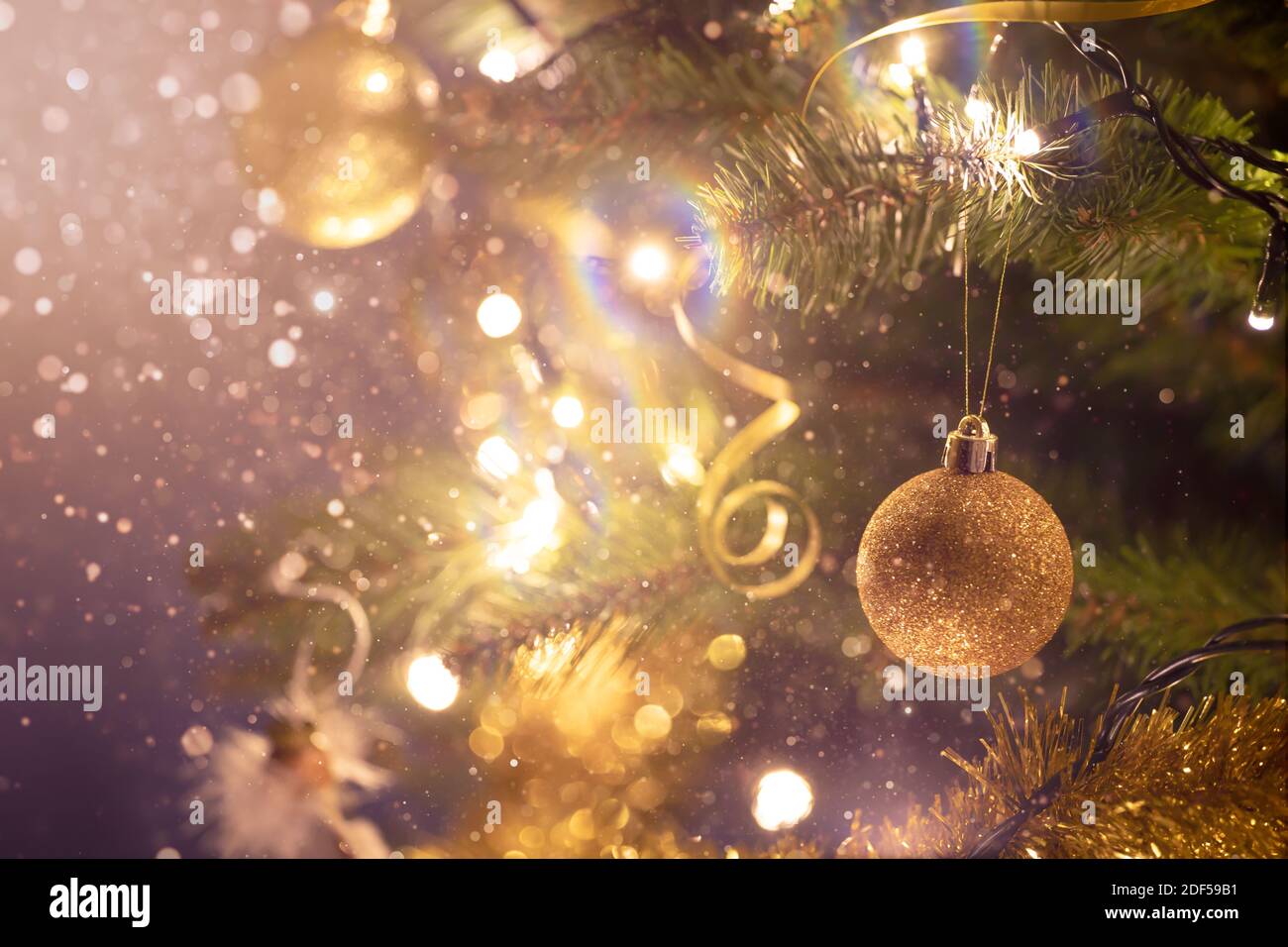 Magic Christmas background of christmas decorations in sparkling ...