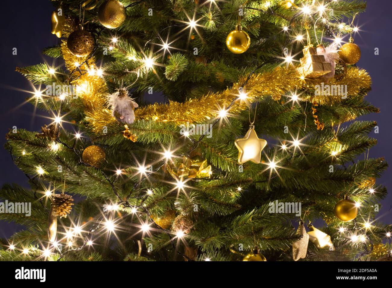 Magic Christmas background of christmas decorations in sparkling holiday lights Stock Photo - Alamy