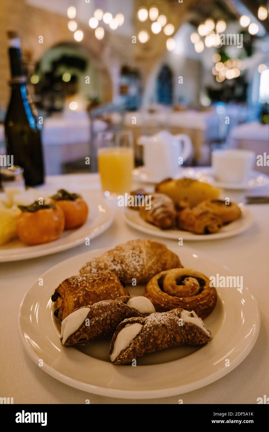 breakfast in a luxury Italian restaurant hotel with coffee and ...
