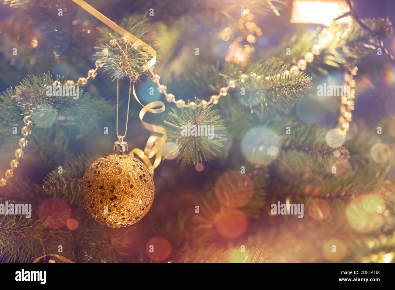 Magic Christmas background of christmas decorations in sparkling ...
