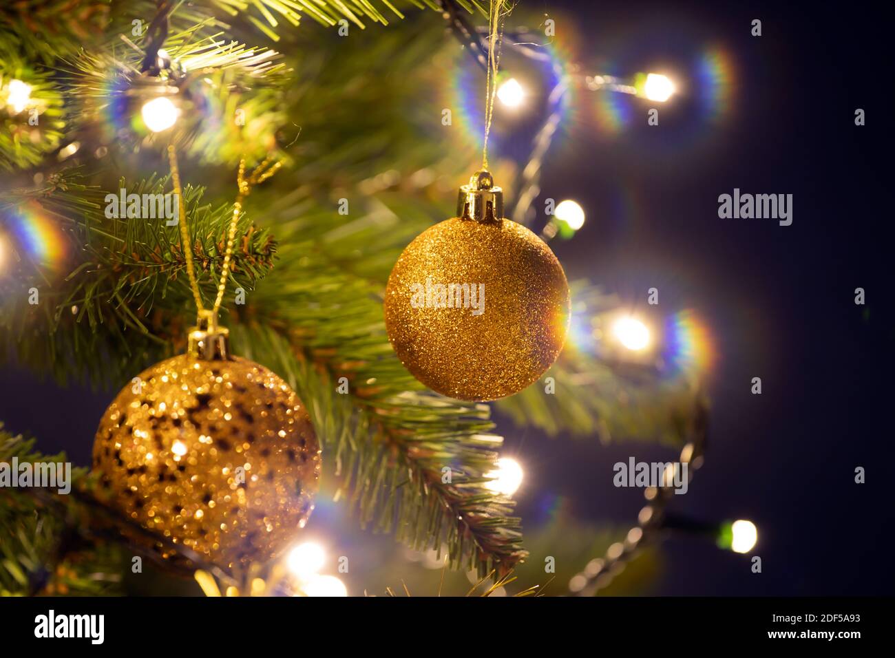 Magic Christmas background of christmas decorations in sparkling ...