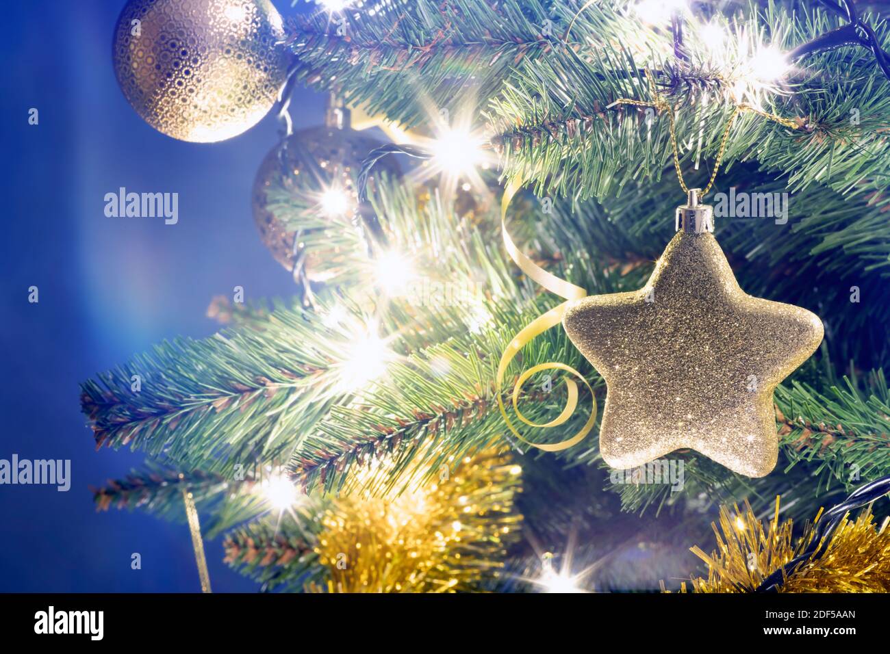 Magic Christmas background of christmas decorations in sparkling ...