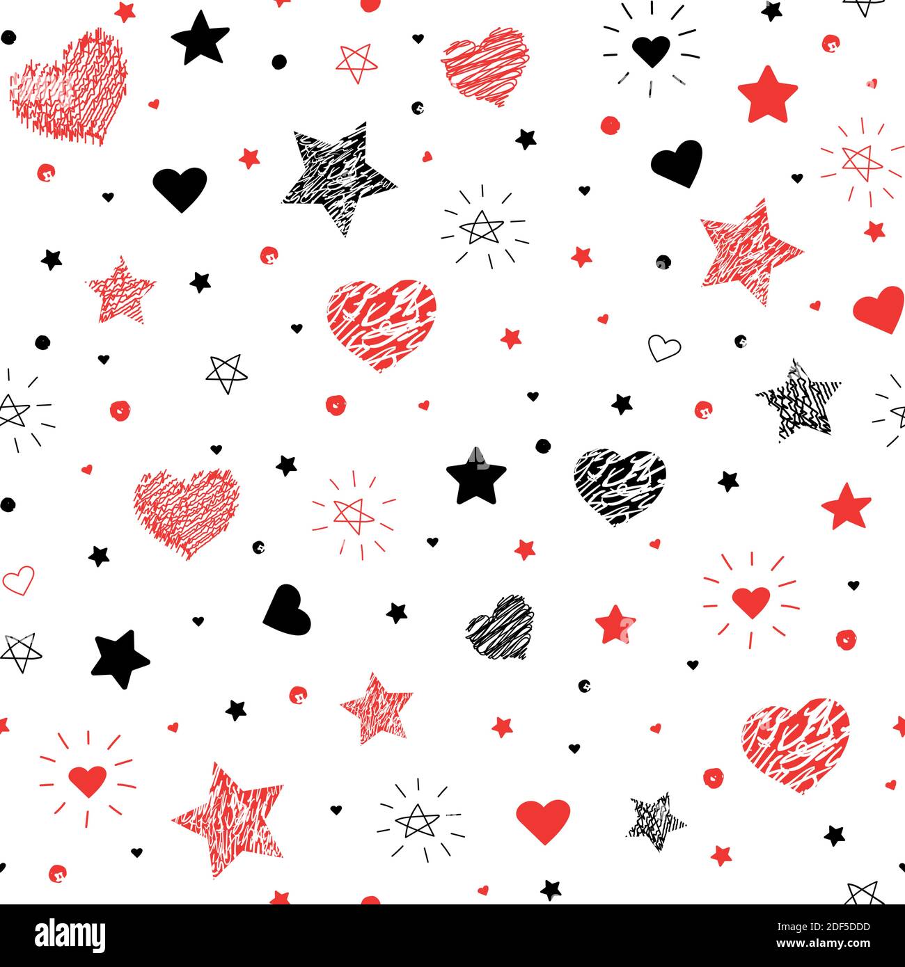seamless vector pattern of hand drawn stars and hearts. Vector ...