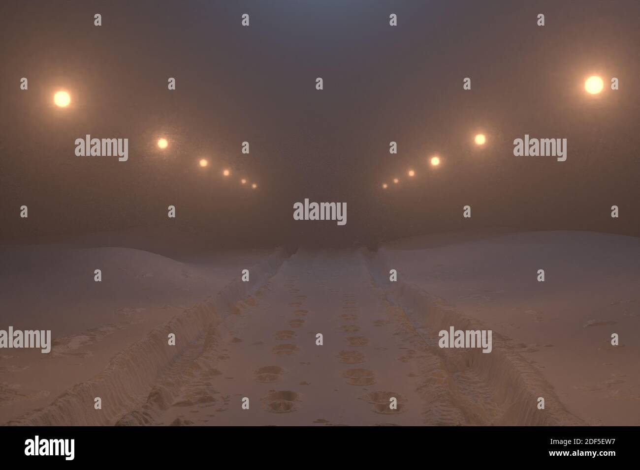 Row street lights fog hi-res stock photography and images - Alamy