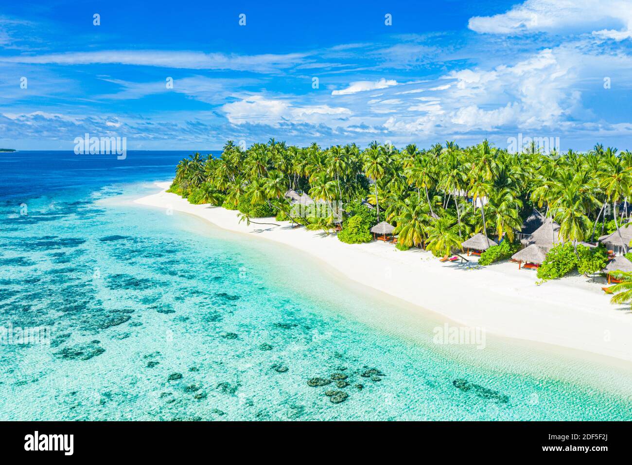 Aerial photo of beautiful Maldives paradise tropical beach. Amazing ...