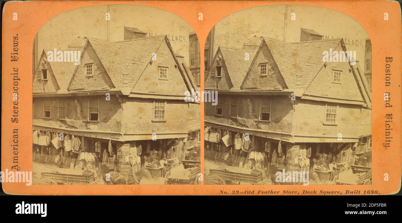 The old feather store, Dock square, built 1680., still image ...