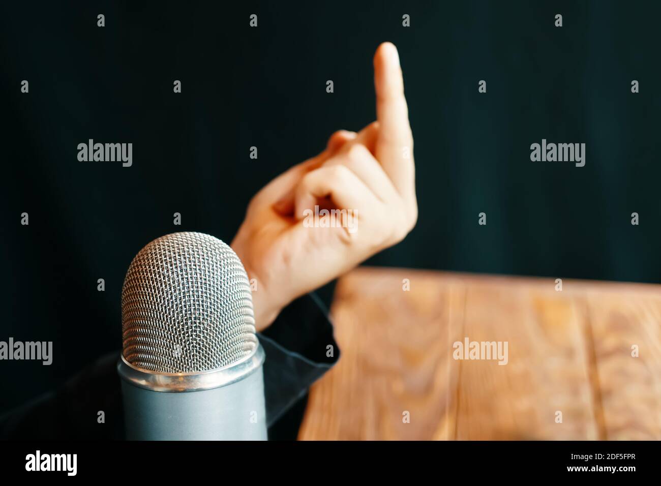 Losing streamer gamer with mic show middle finger gesture. Vintage ...