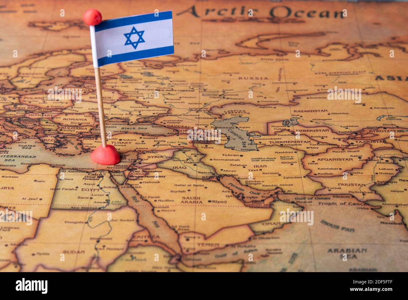 Israeli flag and plane on the world map. The concept of travel and ...