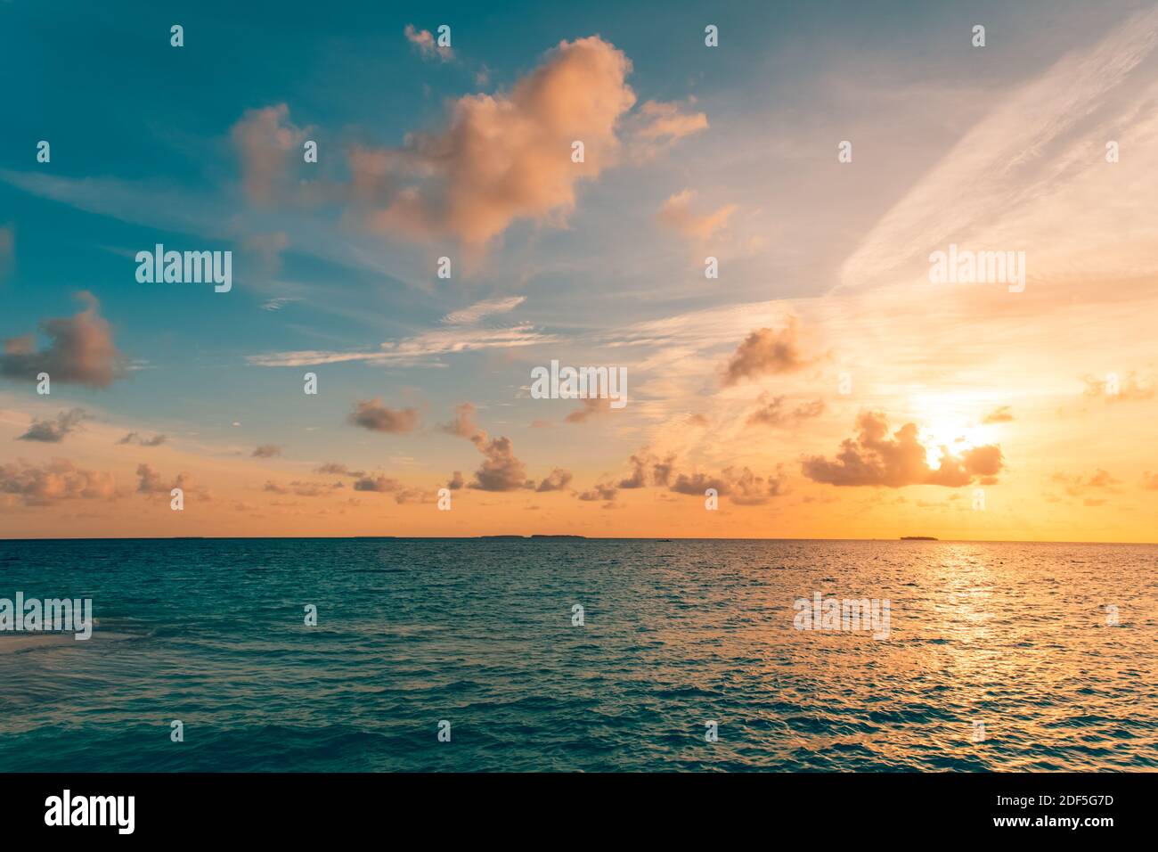 Sea sky concept, sunset colors clouds, horizon, horizontal background ...