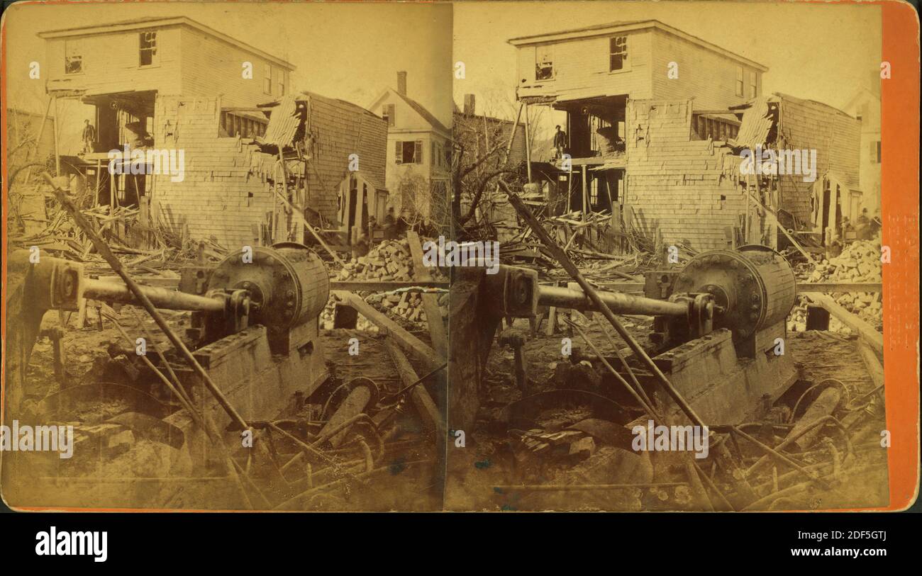 Debris and damaged buildings from explosion., still image, Stereographs ...