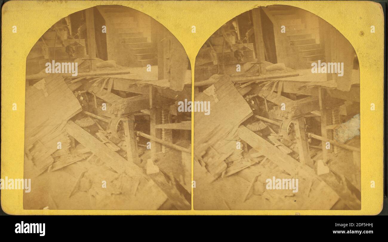 Building failure: floor cave in revealing machinery below., still image ...