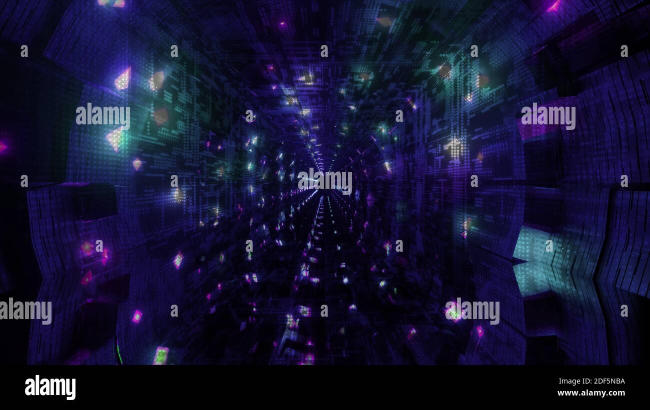 Magic neon dots tunnel 3d illustration wallpaper background artwork ...