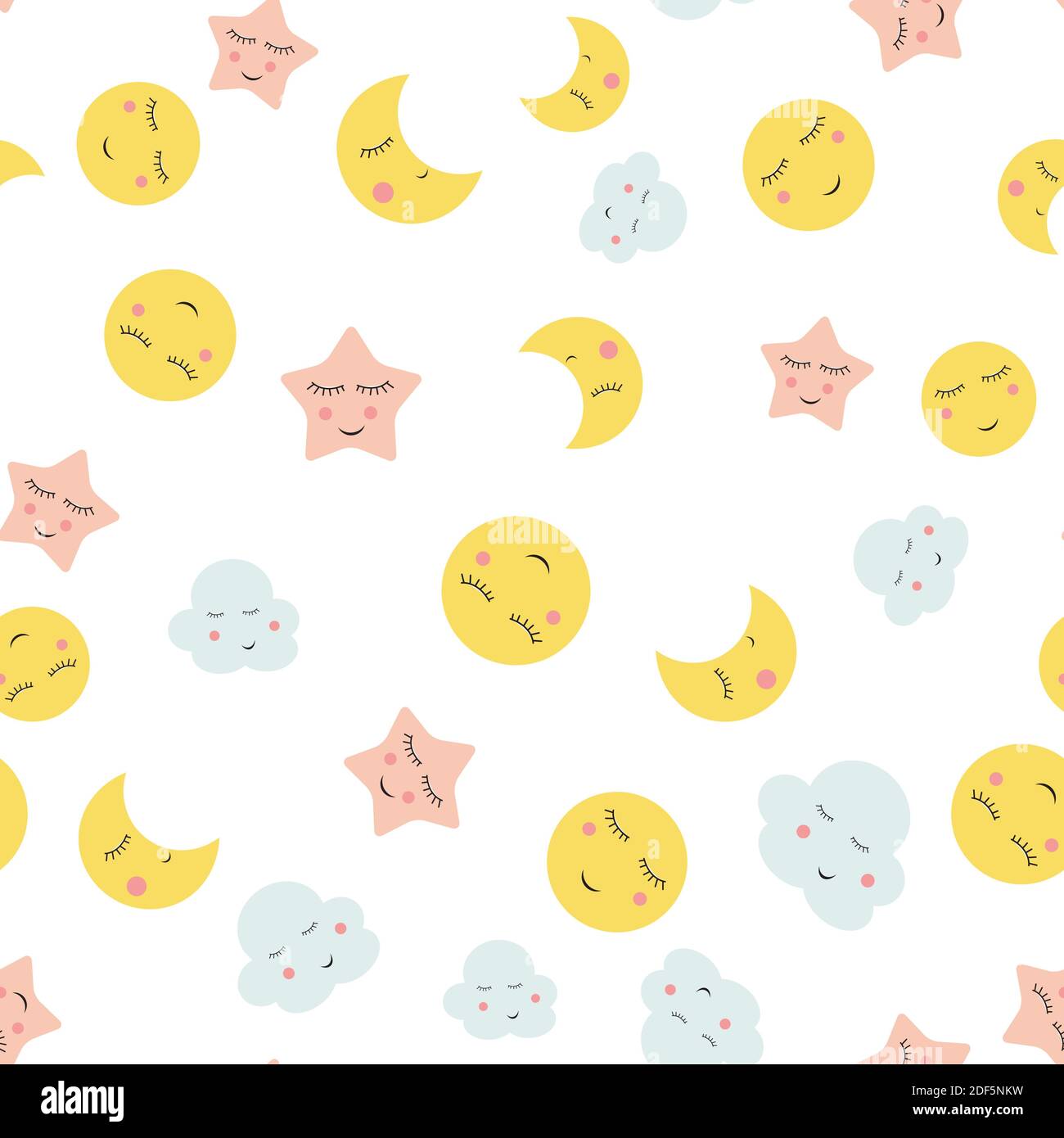 Cute Cloud, Star and Moon Seamless Pattern Background Illustration ...