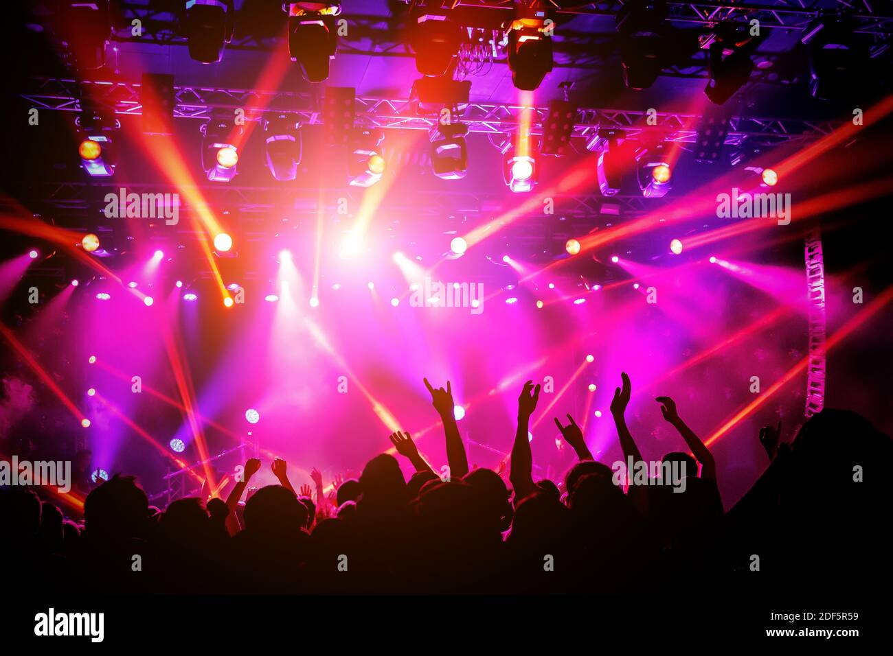 People, crowd on concert. Purple light from stage Stock Photo - Alamy