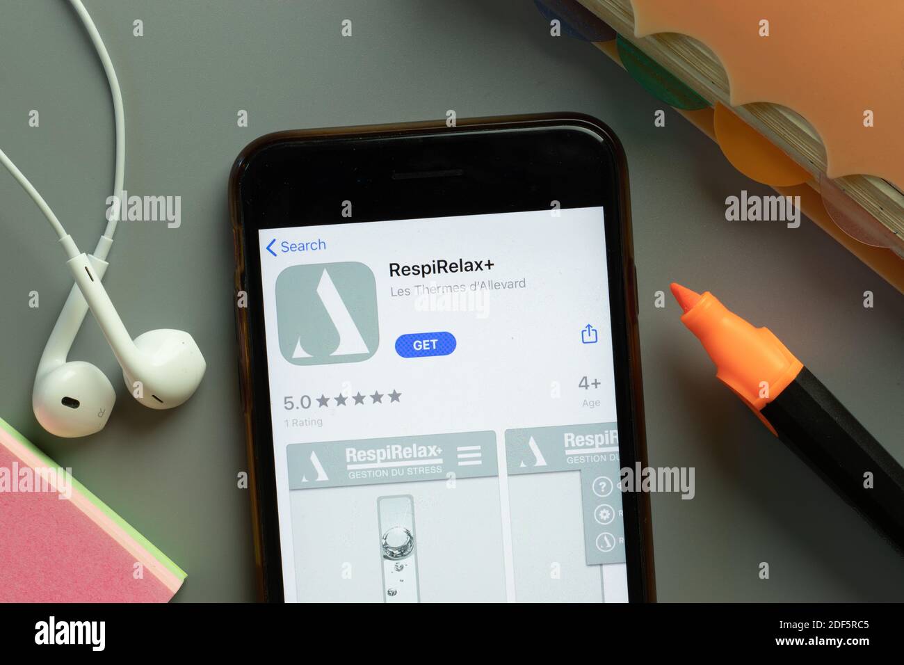 New York, USA - 1 December 2020: RespiRelax mobile app icon on phone ...