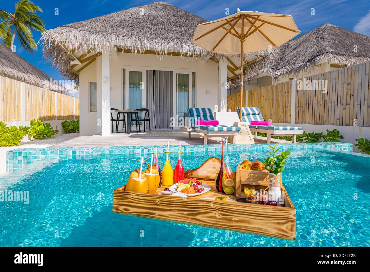 Breakfast in swimming pool, floating breakfast in luxurious tropical ...
