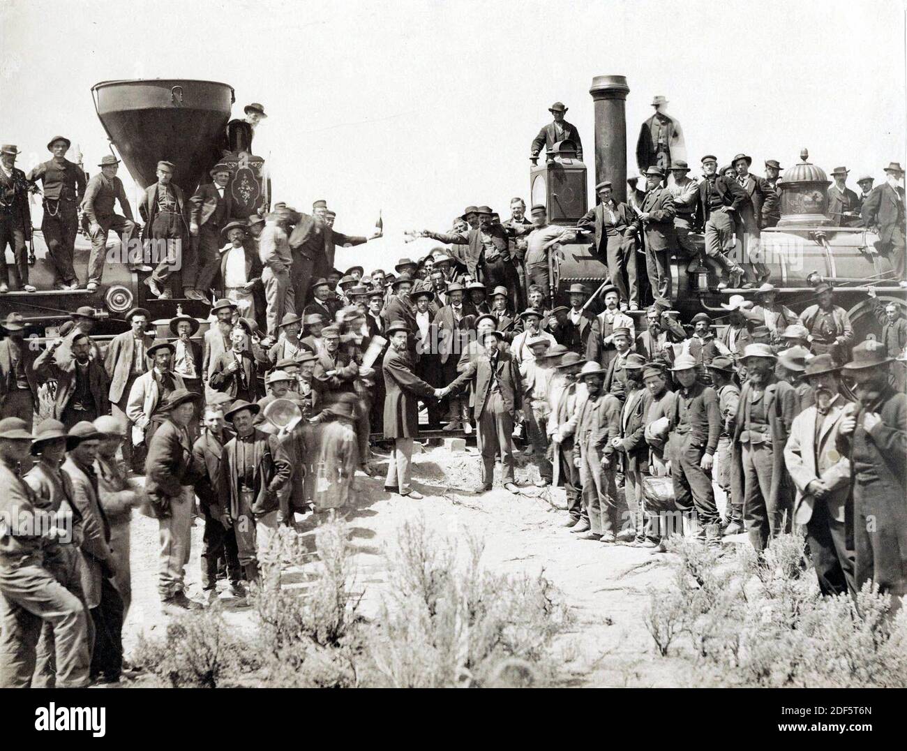 The ceremony for the driving of the golden spike Stock Photo - Alamy