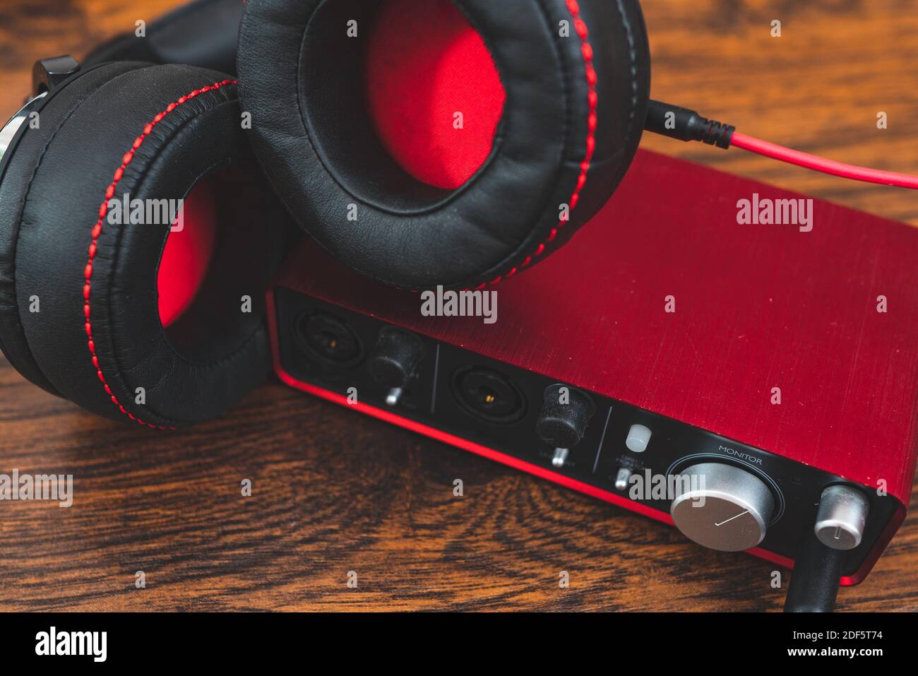 Headphones and sound card. Home recording studio Stock Photo - Alamy